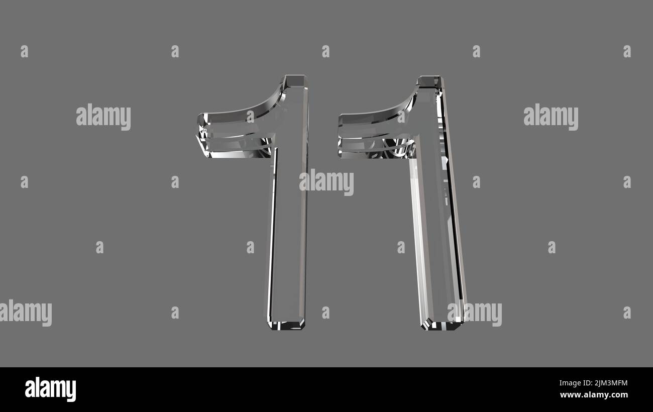 number 11 eleven gold silver 3d glass crystal anniversary render ...