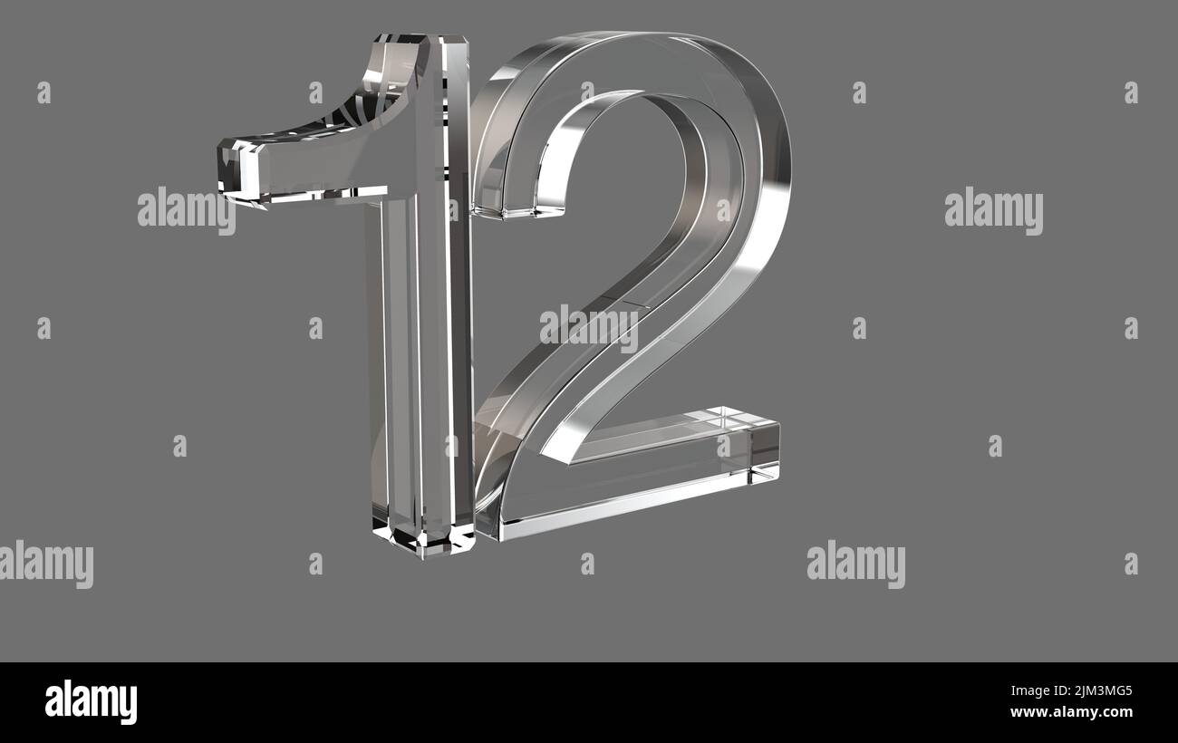 twelve number 12 gold silver 3d glass crystal anniversary render ...