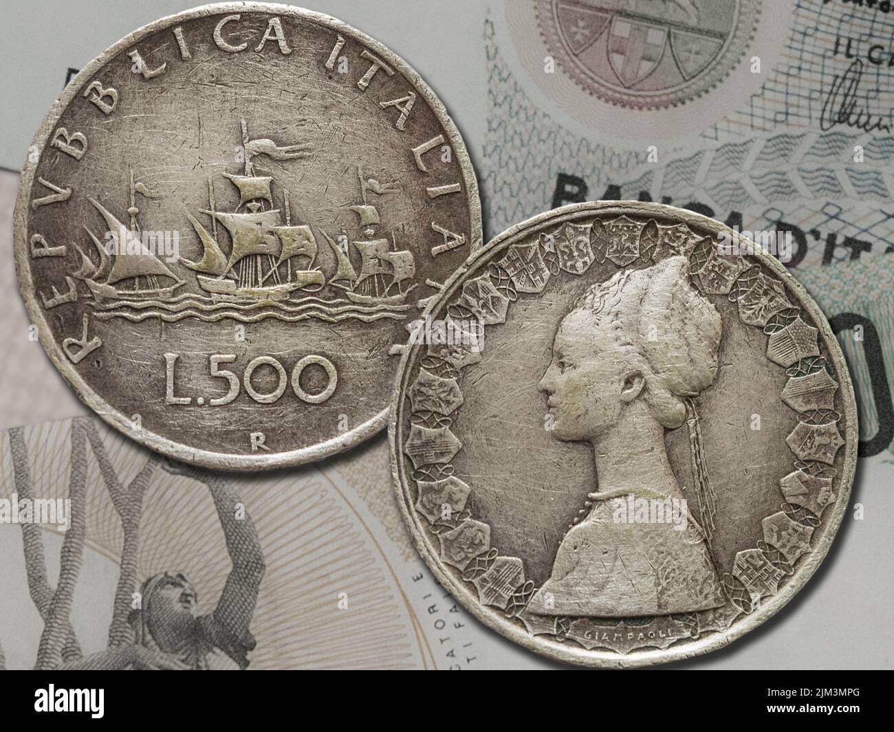 Old Italian lira coin obverse and reverse. old Republic of Italy ...