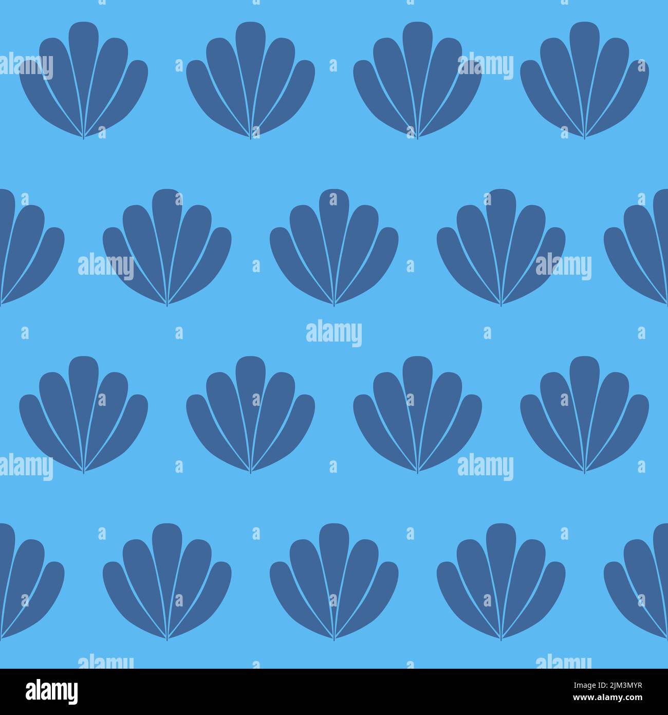 Blue monochrome clam shell on dark background seamless pattern nautical ...