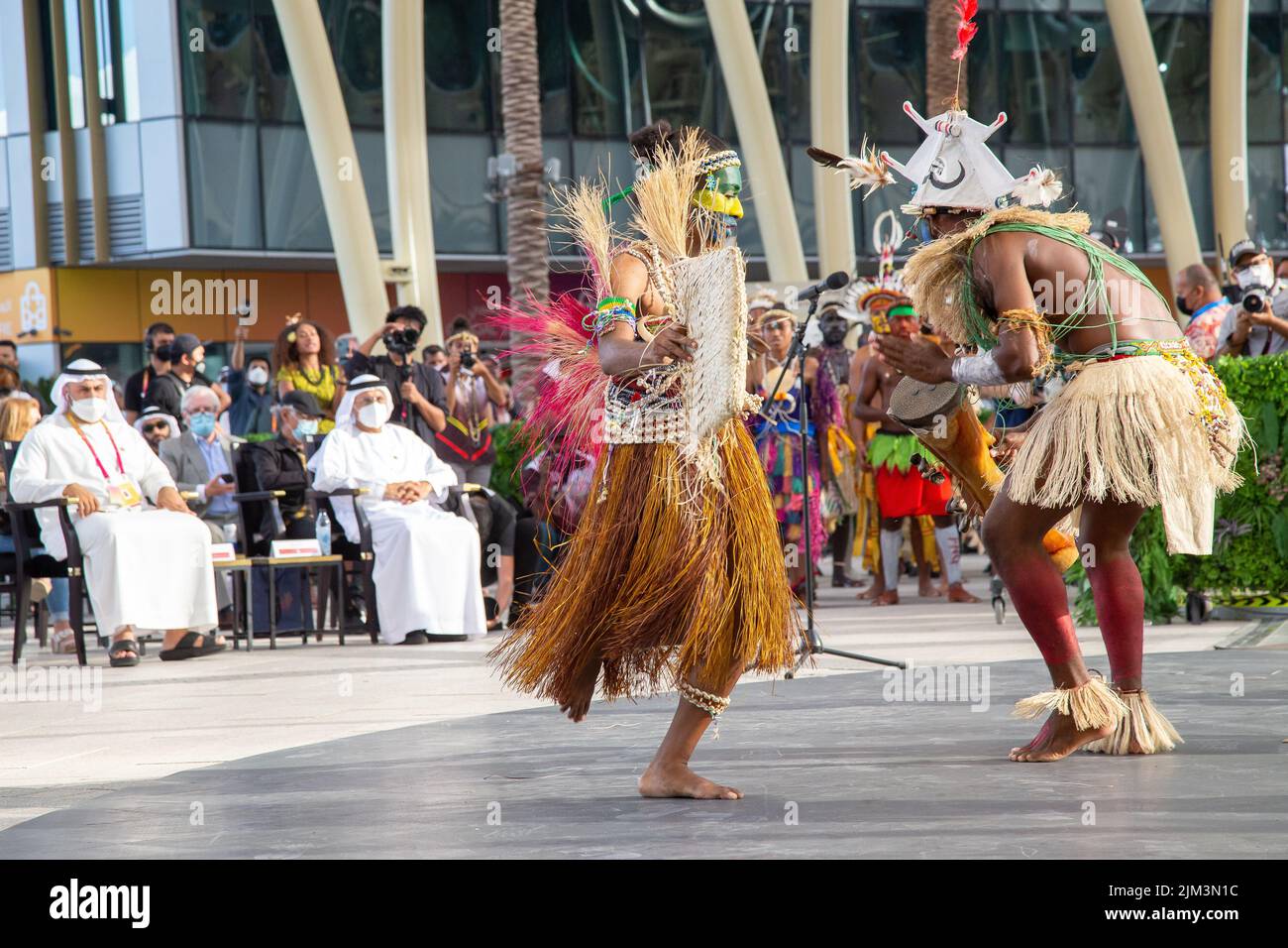 Papua New Guinea Island first nation dancers at Expo2020 dancing in ...