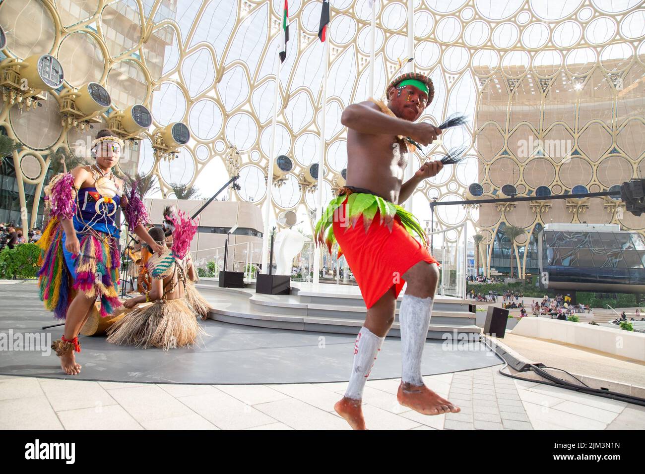 Papua New Guinea Island first nation dancers at Expo2020 dancing in ...