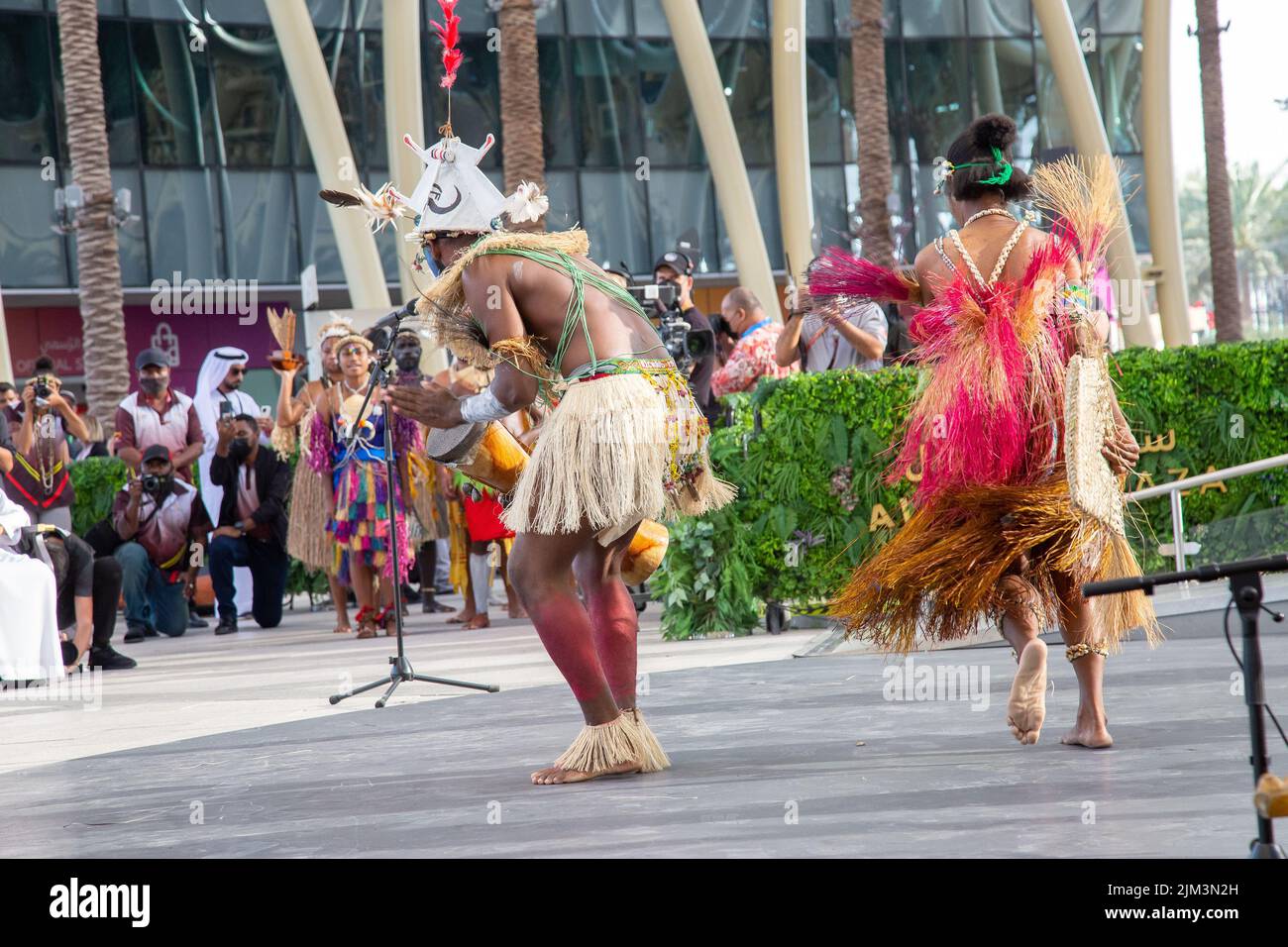 Papua New Guinea Island first nation dancers at Expo2020 dancing in ...