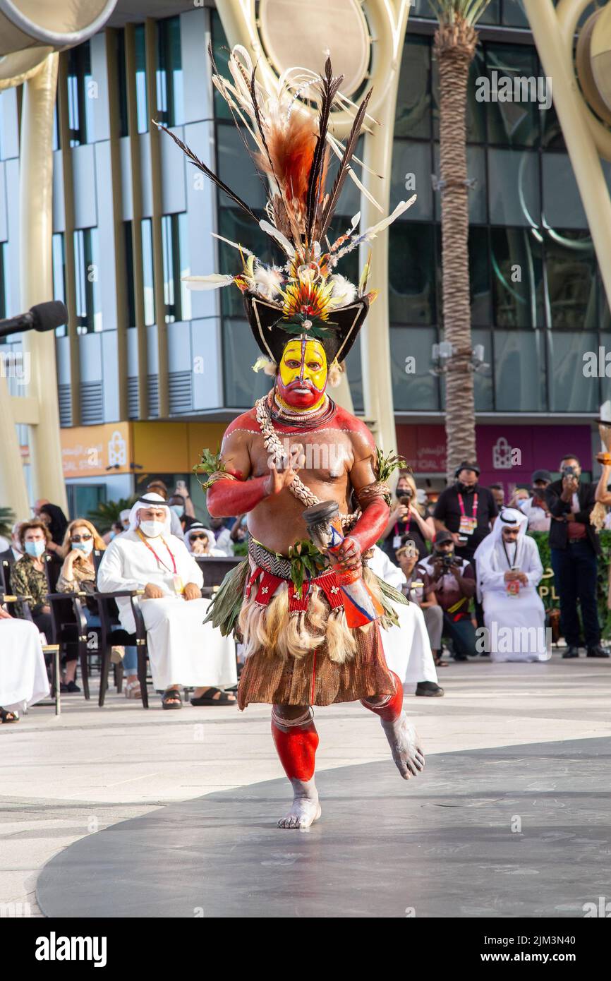 Papua New Guinea Island first nation dancers at Expo2020 dancing in ...