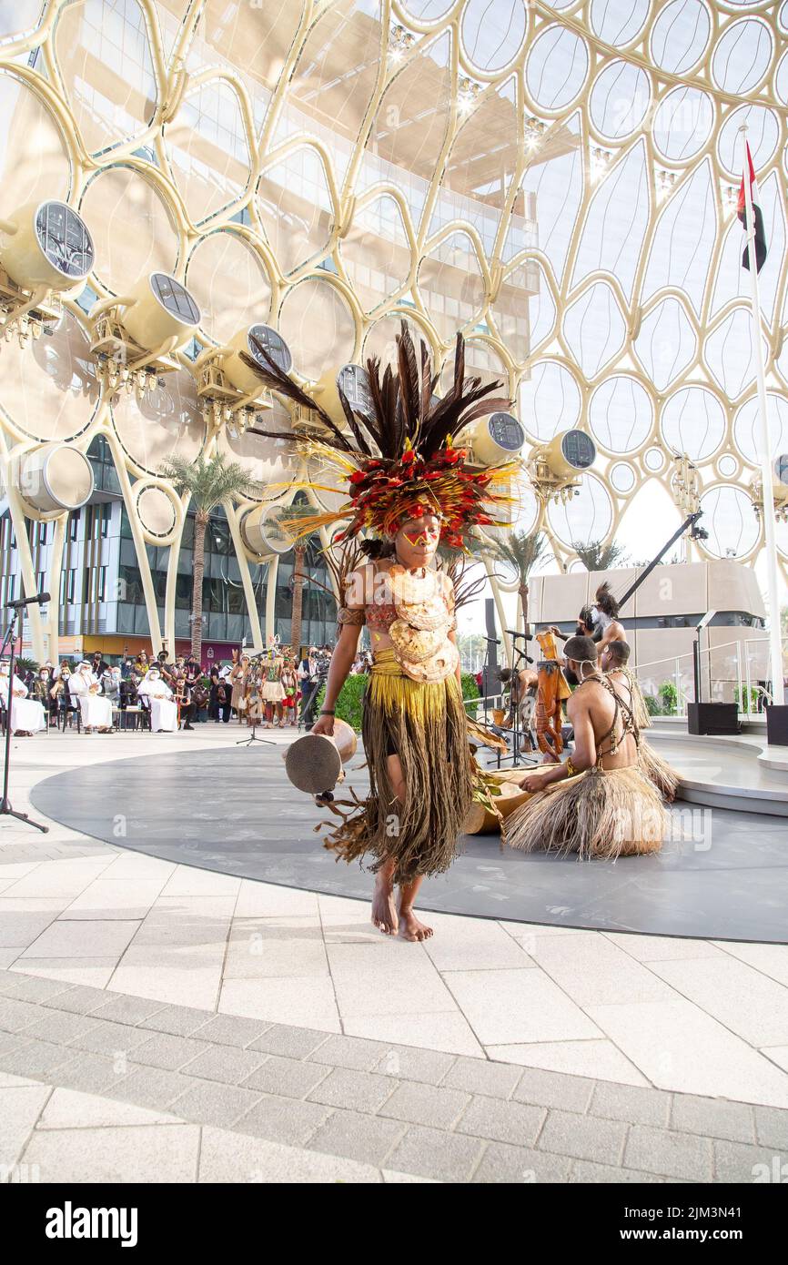 Papua New Guinea Island first nation dancers at Expo2020 dancing in ...