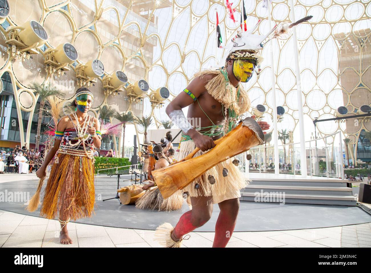 Papua New Guinea Island first nation dancers at Expo2020 dancing in ...