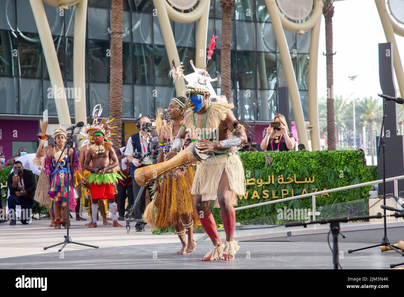 Papua New Guinea Island first nation dancers at Expo2020 dancing in ...