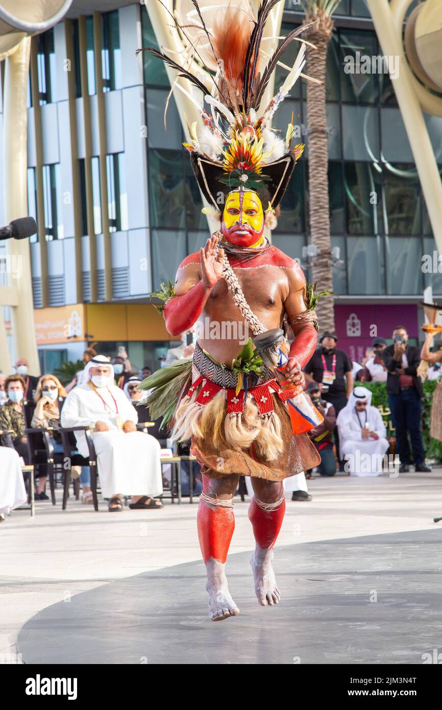 Papua New Guinea Island first nation dancers at Expo2020 dancing in ...