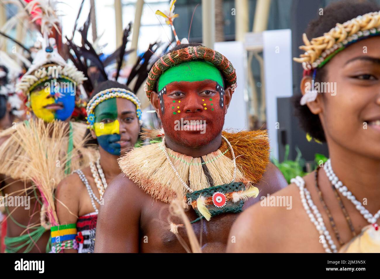 Papua New Guinea Island first nation dancers at Expo2020 dancing in ...