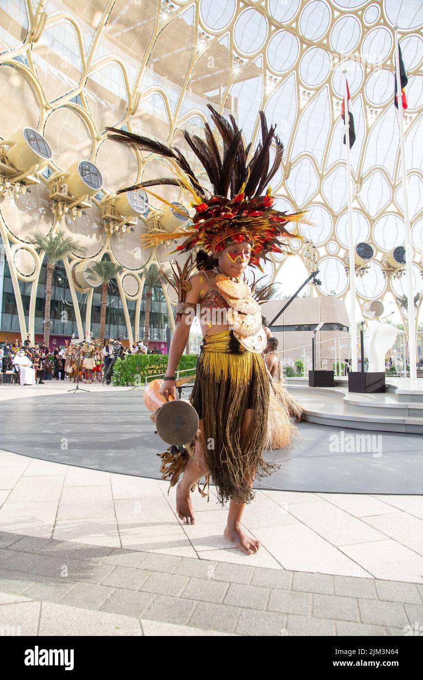 Papua New Guinea Island first nation dancers at Expo2020 dancing in ...
