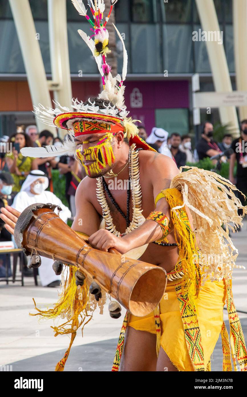 Papua New Guinea Island first nation dancers at Expo2020 dancing in ...