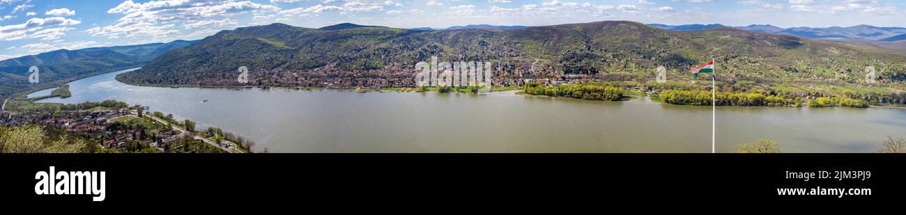 Panoramic landscape with the Danube seen from the city of Esztergom ...