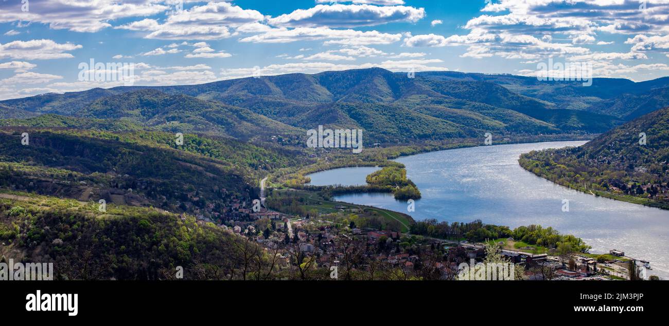 Landscape with the Danube seen from the Visegrad citadel - Hungary ...