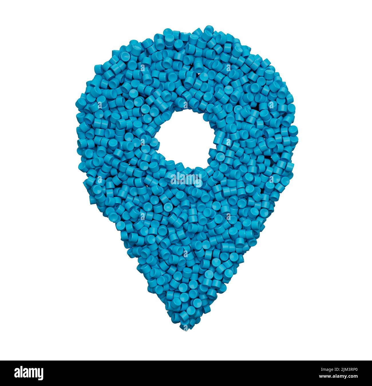 A 3d rendering of a location icon made with blue plastic polymer pieces ...