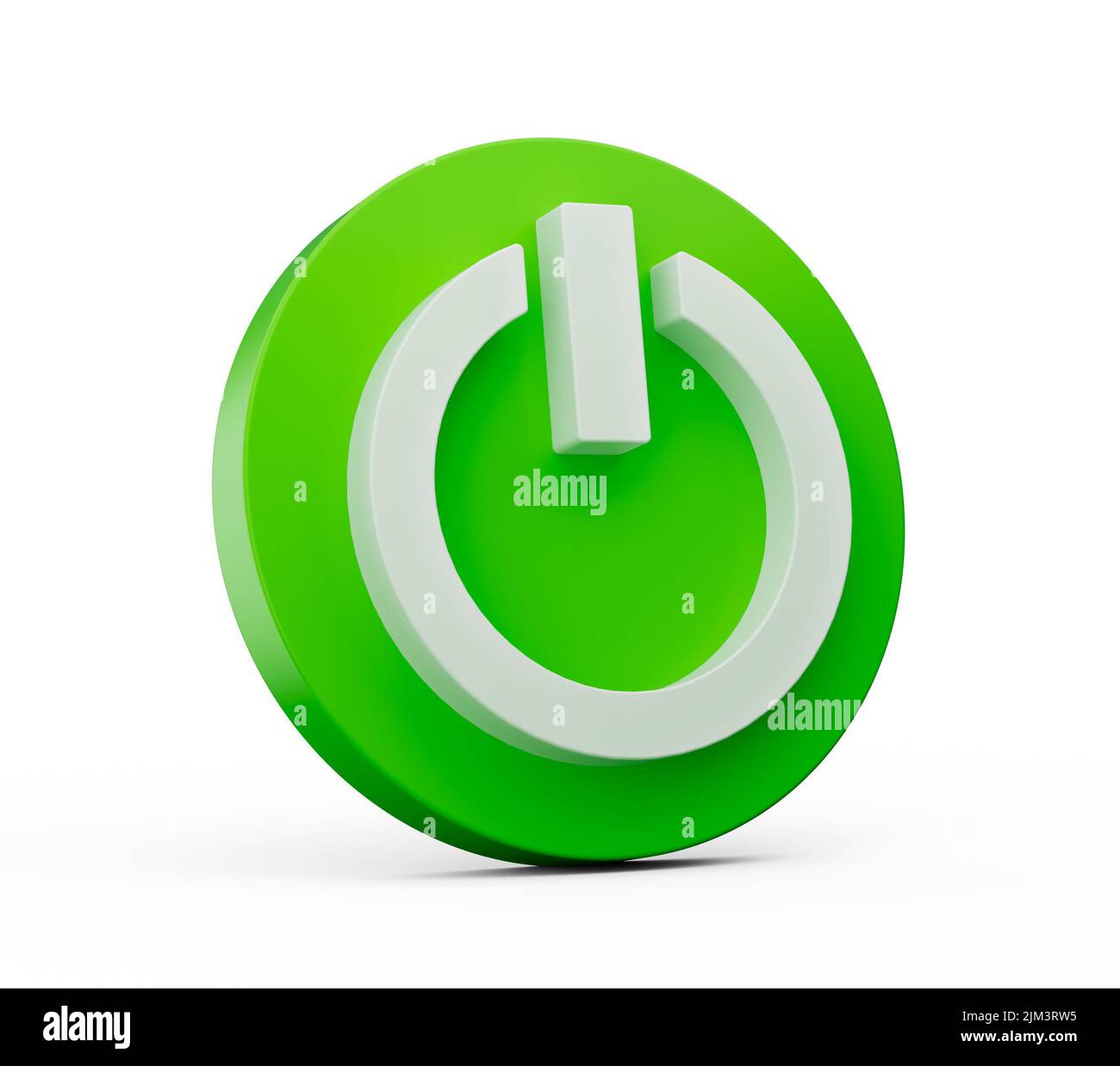A 3d rendering of a modern green power switch icon isolated on white ...