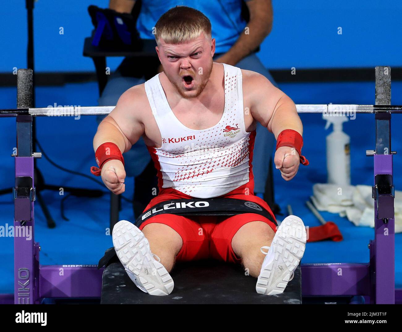 England’s Mark Swan celebrates after completing a lift in the Men’s ...