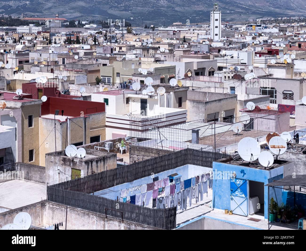 Laundry hanging on a rooftop of a Moroccan apartment in Fes Stock Photo ...