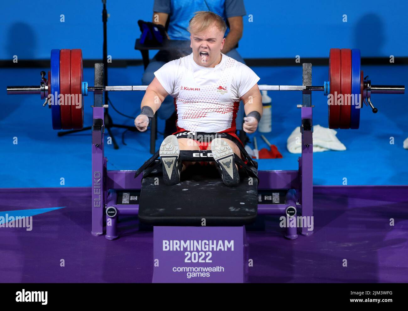 England’s Matthew Harding celebrates after completing a lift in the Men ...