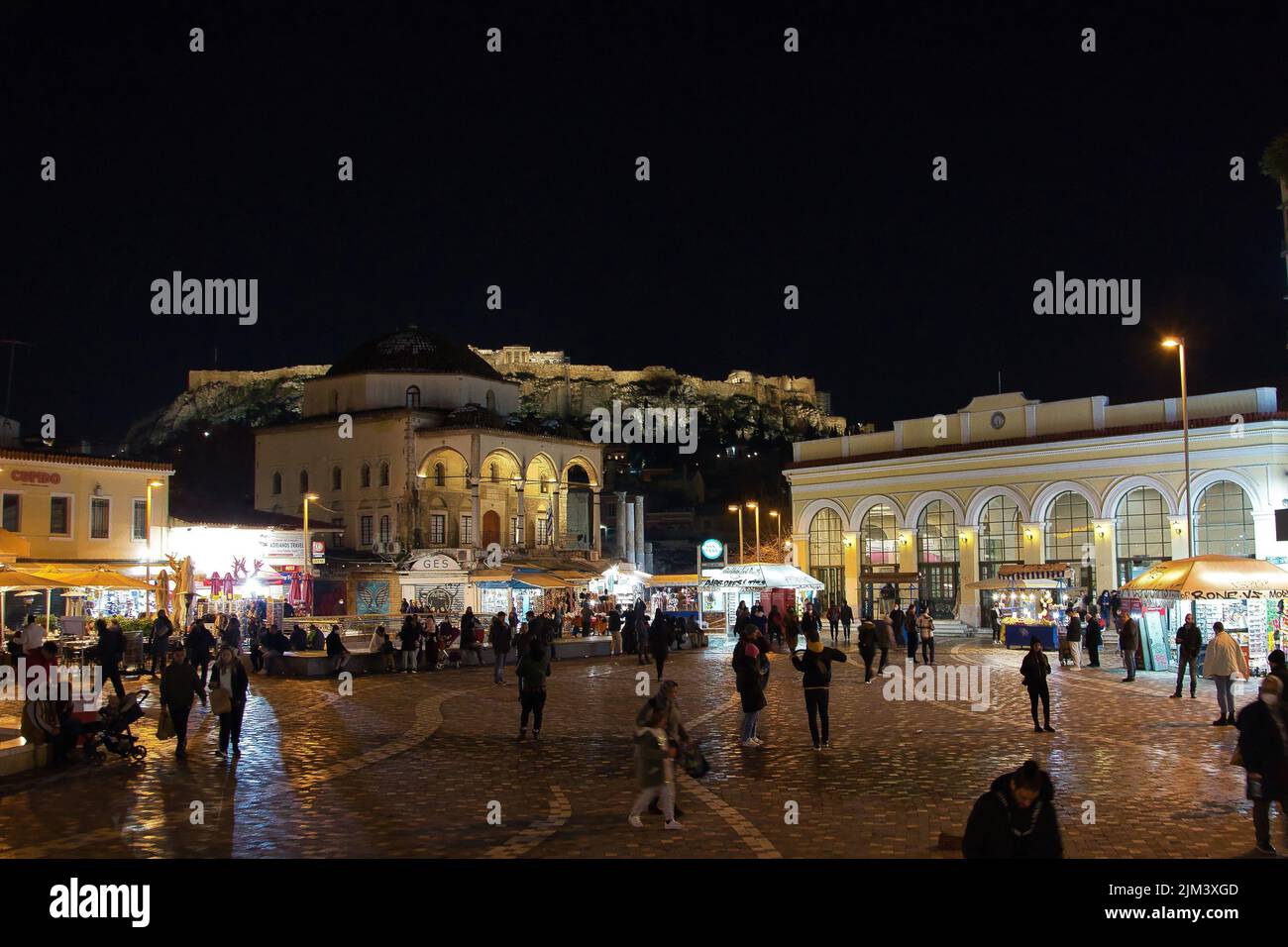 Acropolis hill - Parthenon temple in Athens at night, Greece Stock ...