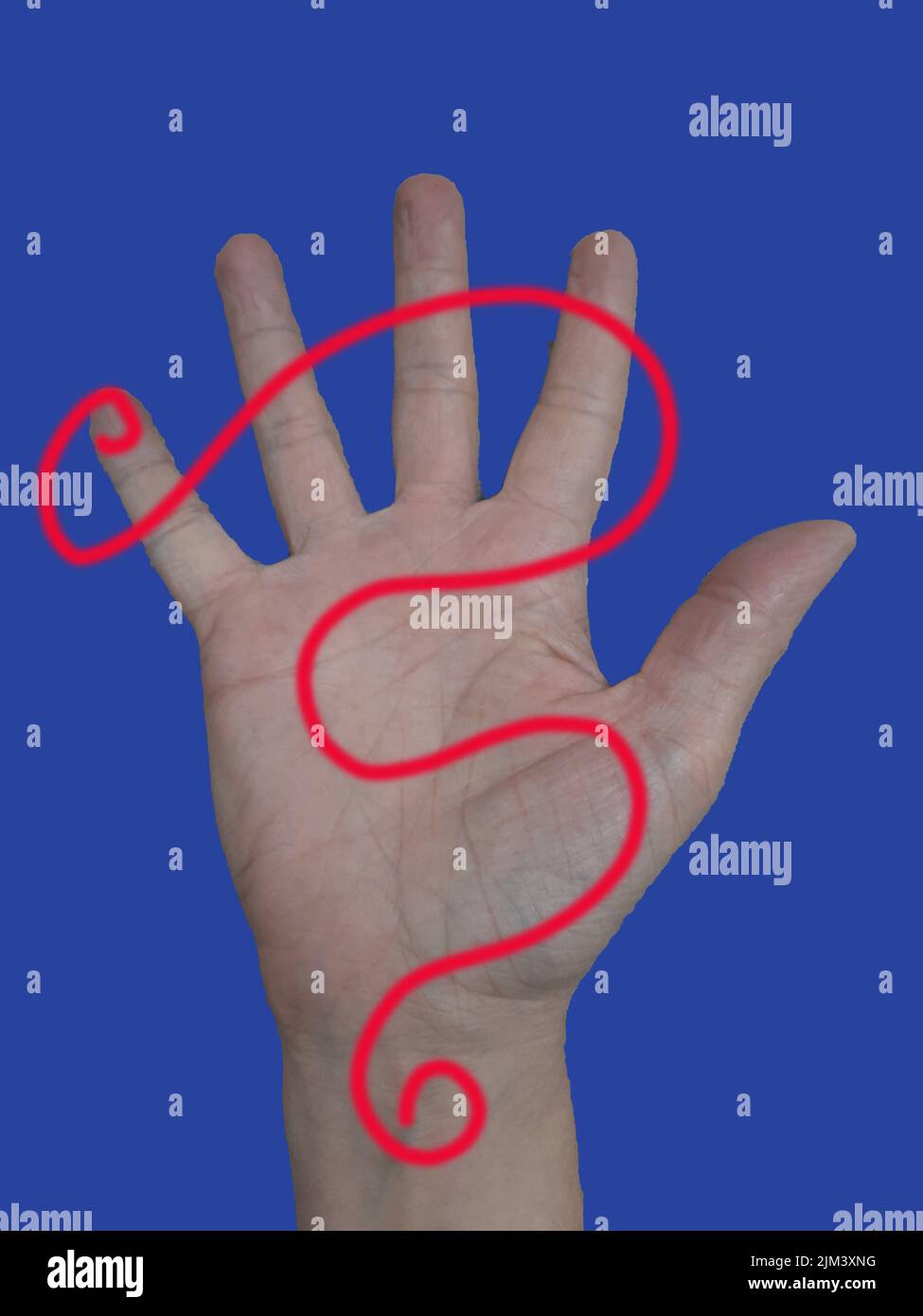 Abstract hand palm with red line Stock Photo - Alamy