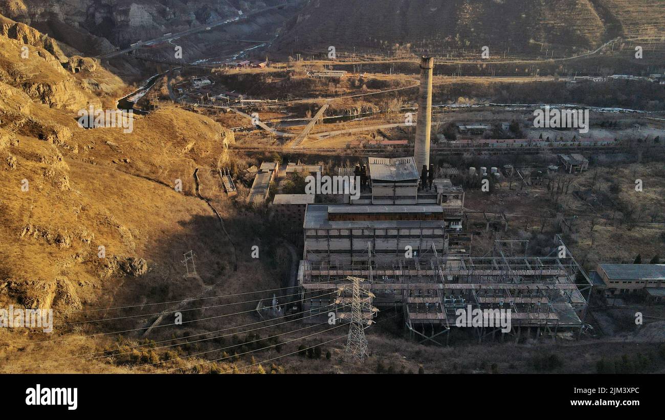 An aerial view of abandoned factories in the mountains of China Stock ...