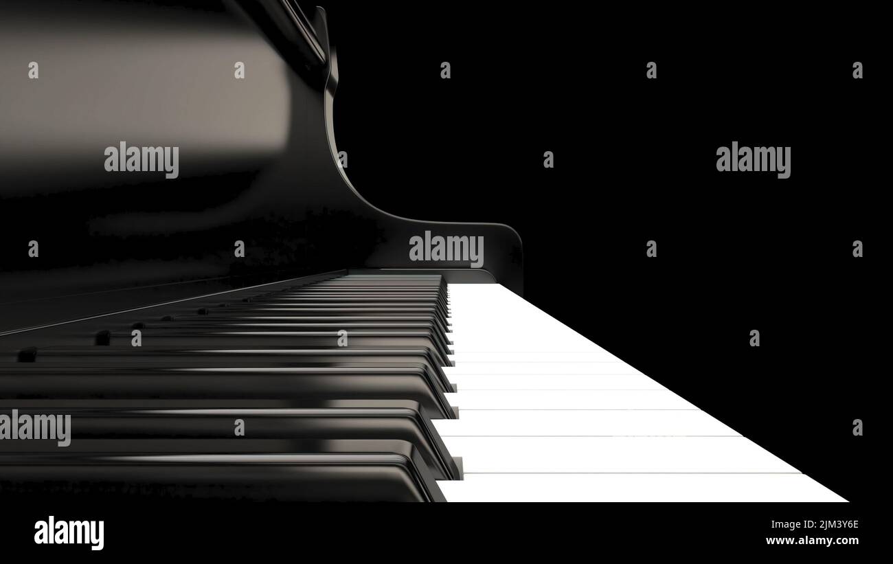 A black piano isolated on a black background - classical music Stock ...