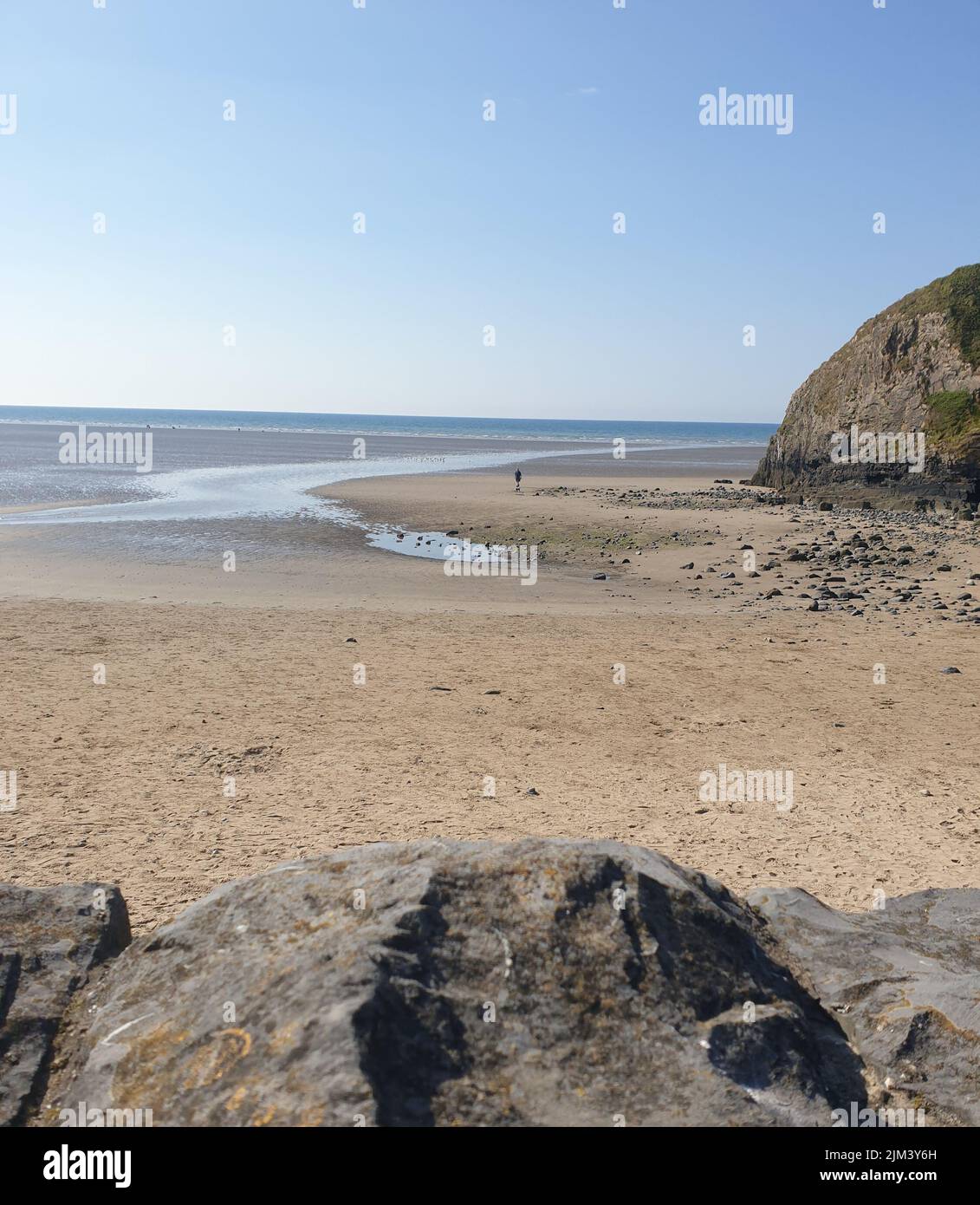 A vertical scenic view of the Pendine beach in Carmarthen, South Wales ...
