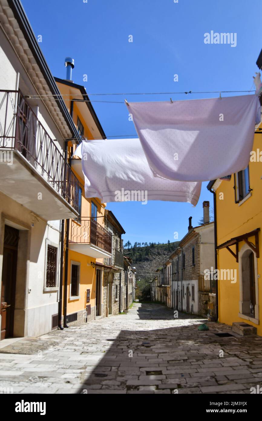A vertical shot of a narrow street in Bisaccia - a small village in the ...