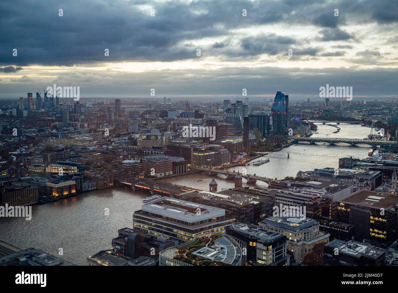 An aerial view of central London, England, United Kingdom in a cloudy ...