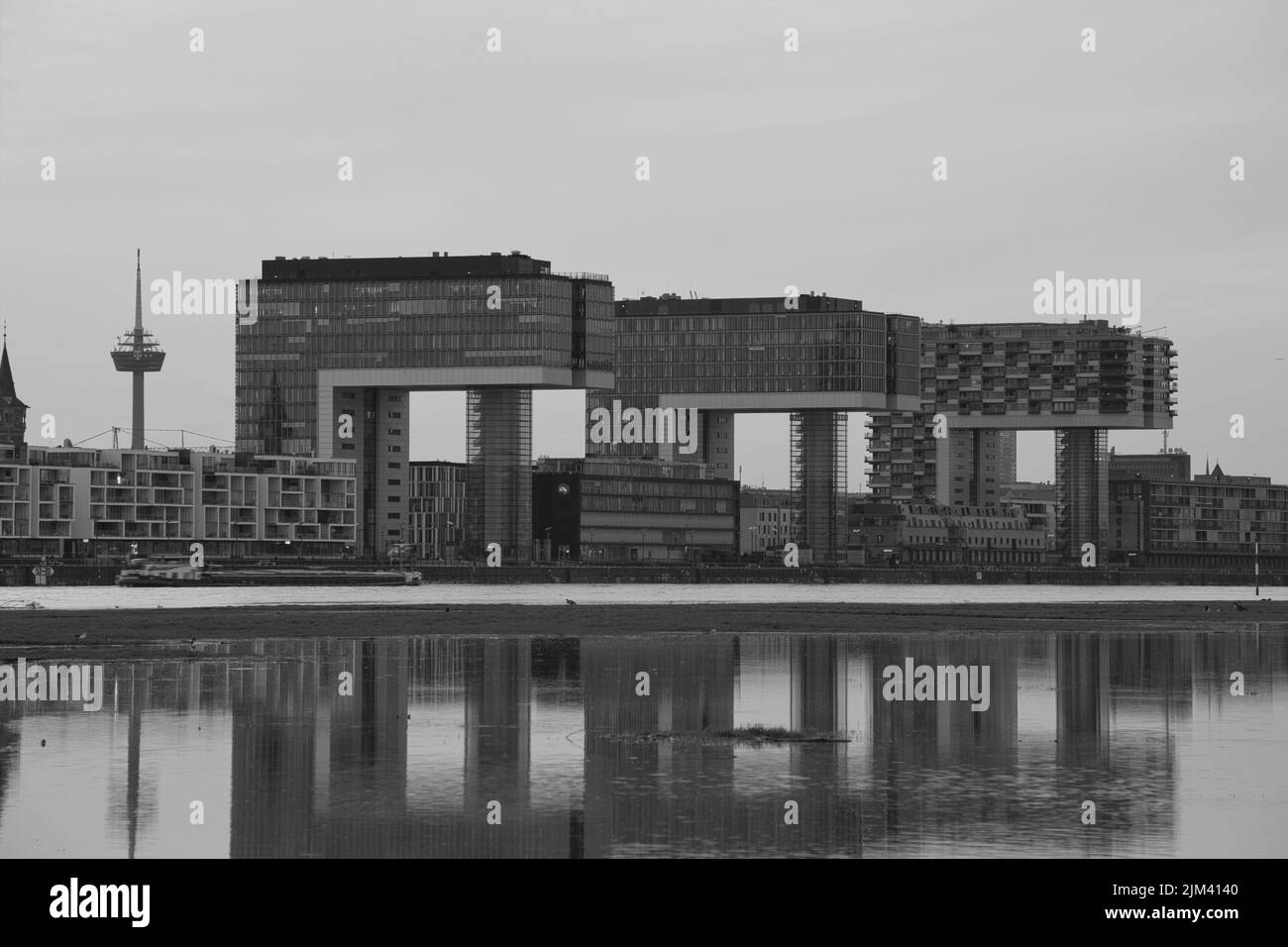 banks of the rhine in cologne with a view of the famous houses called ...