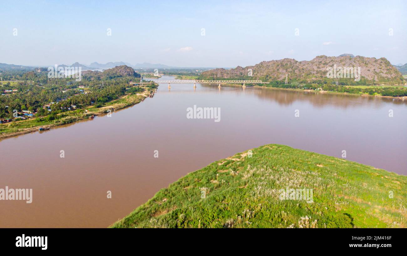 A beautiful view of Than Lwin Bridge in Hpa-An in Myanmar as seen from ...