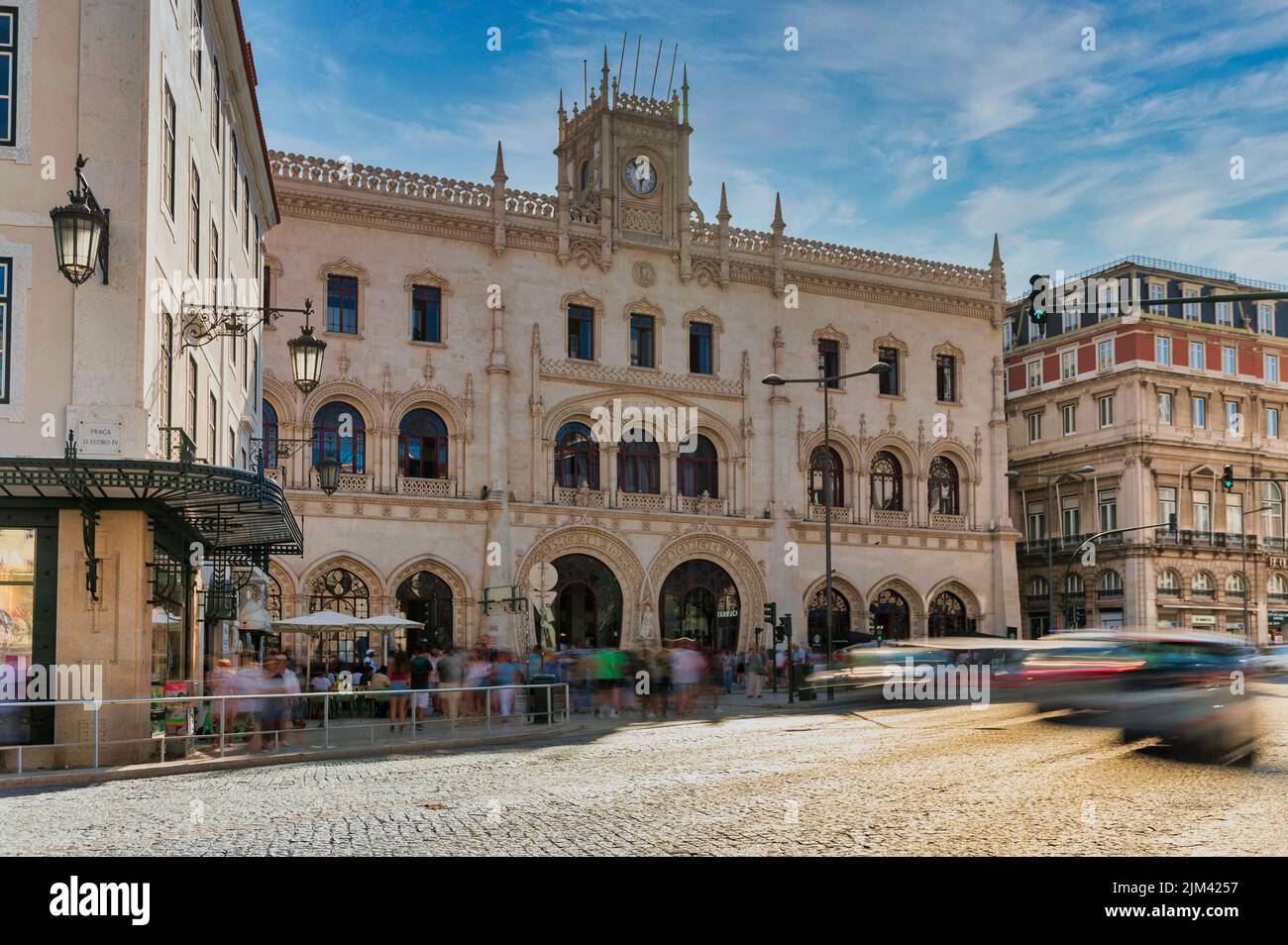 The neo-Manueline facade of Rossio Railway Station in Lisbon, Portugal ...