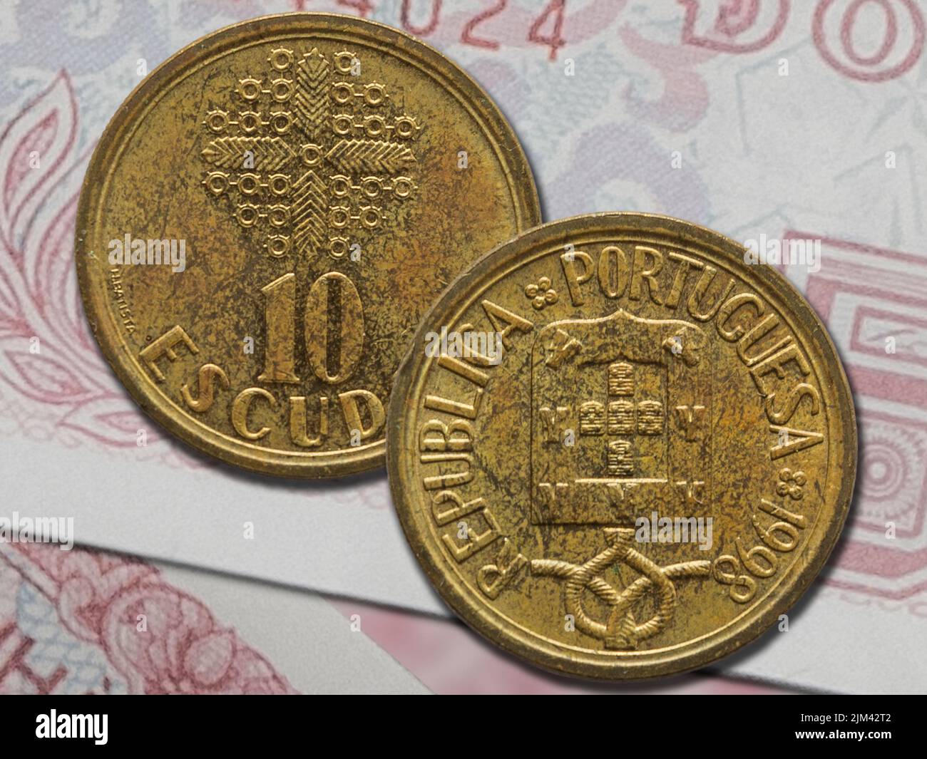 Portugese escudo coin obverse and reverse. Old money of Portugal Stock ...