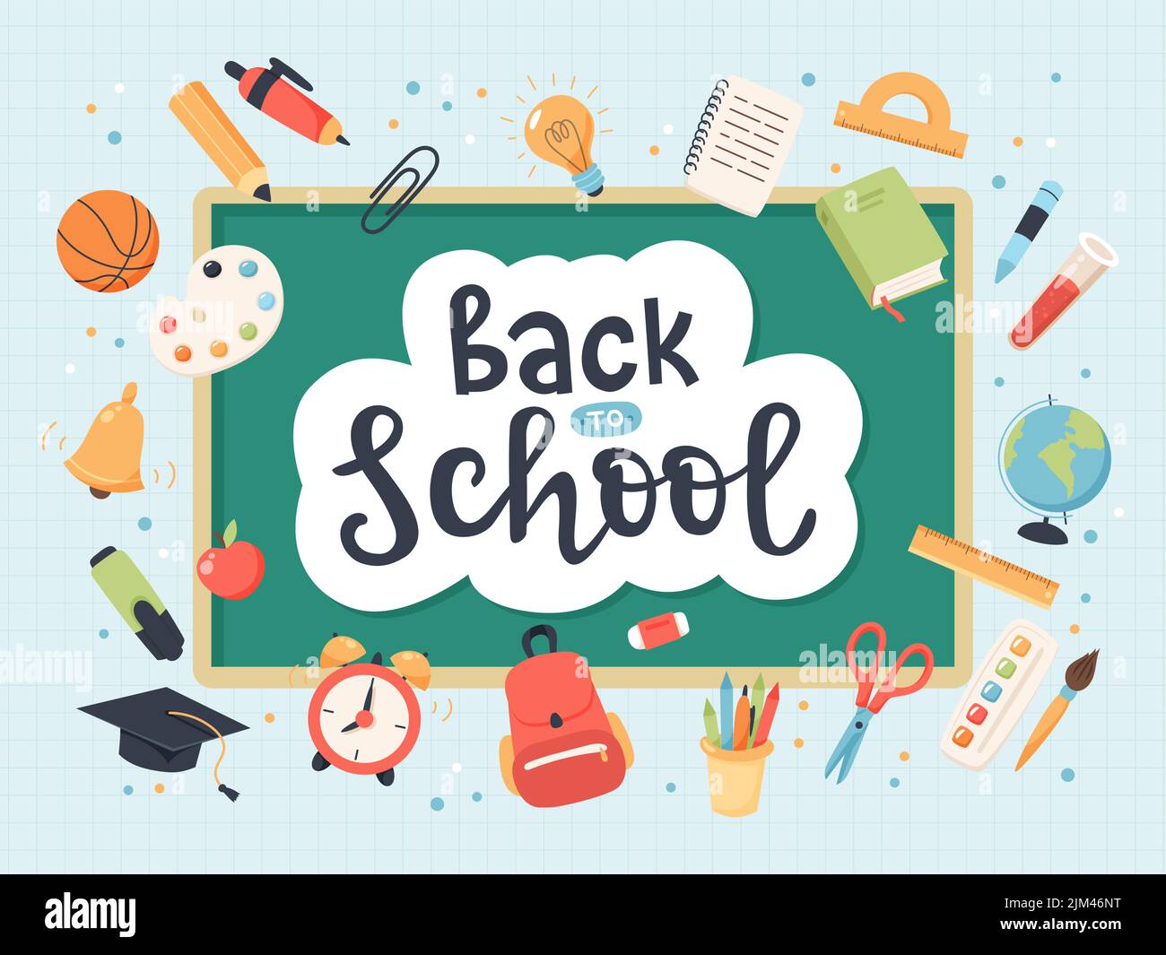 Back to school collection of supplies with handwritten calligraphy with ...
