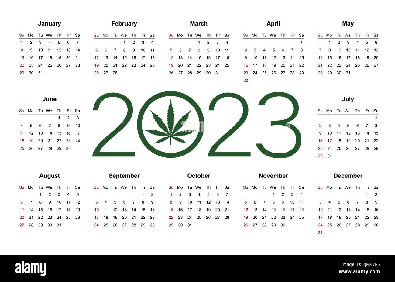 Marijuana calendar for 2023. Medical Cannabis. Simple Vector Template ...