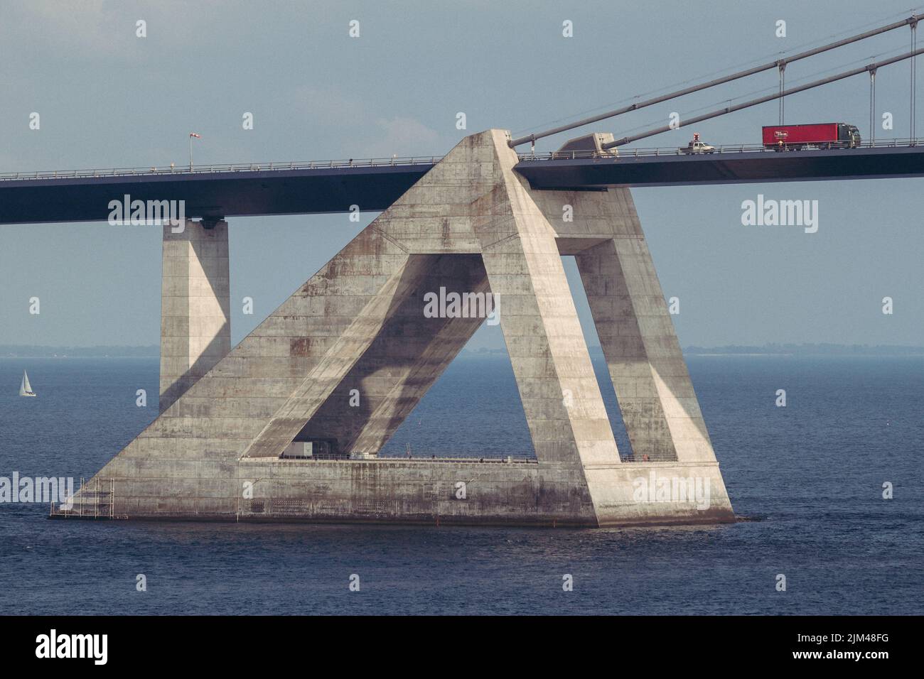 The historic Great Belt bridge crossing the Great Belt strait in ...