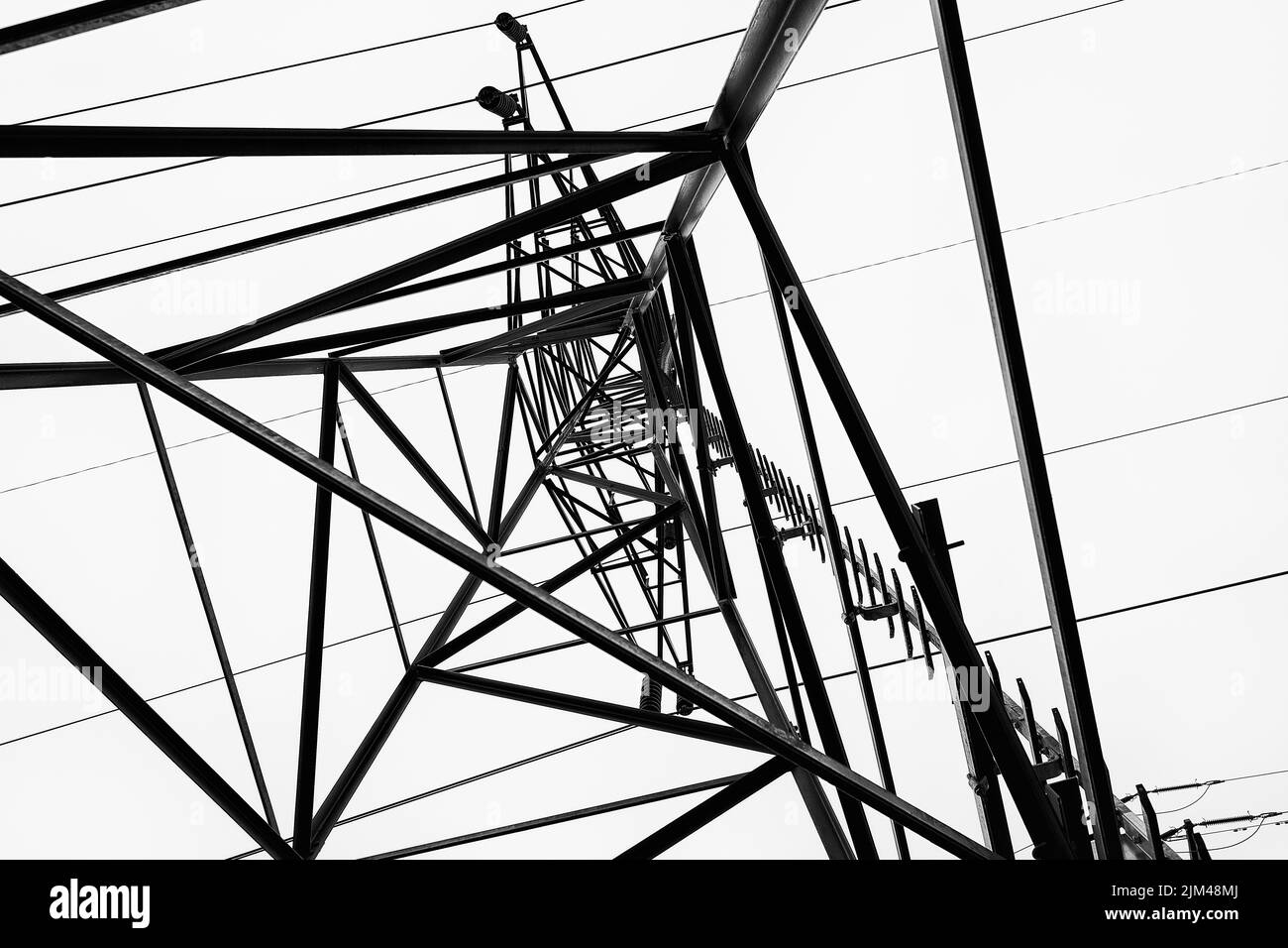 A abstraction of metal pipes, power tower construction, industrial ...