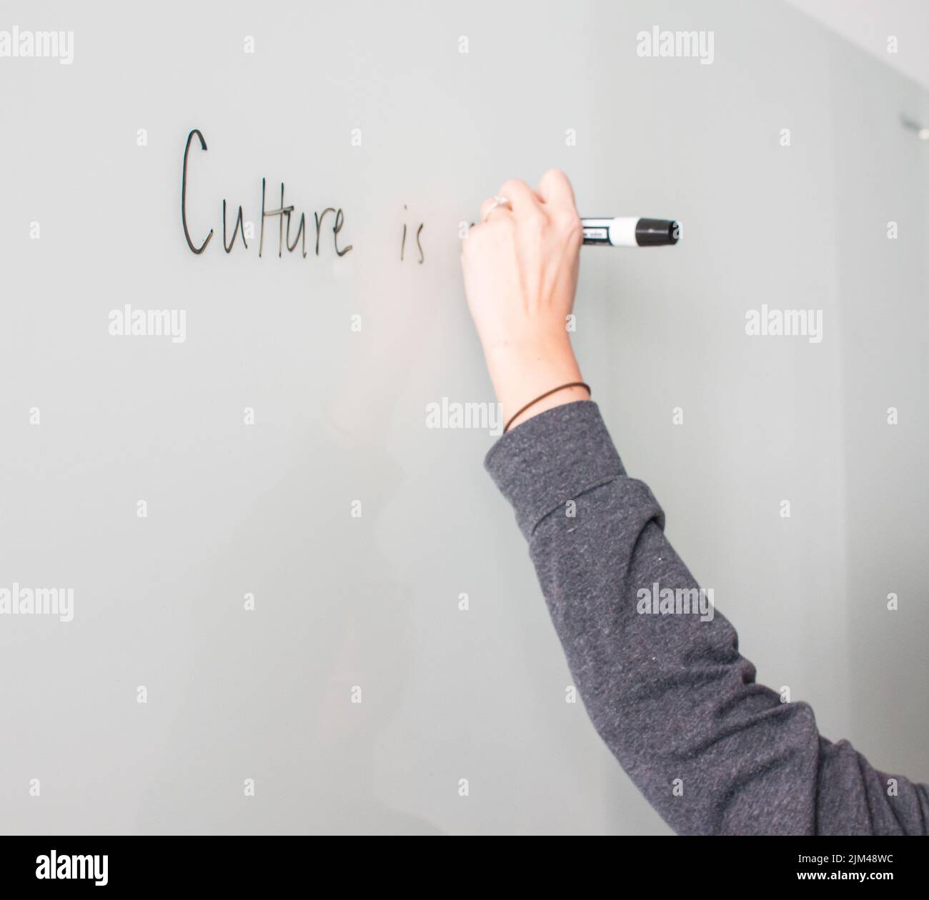 A close up of a Caucasian hand writing "culture" on flipchart Stock ...