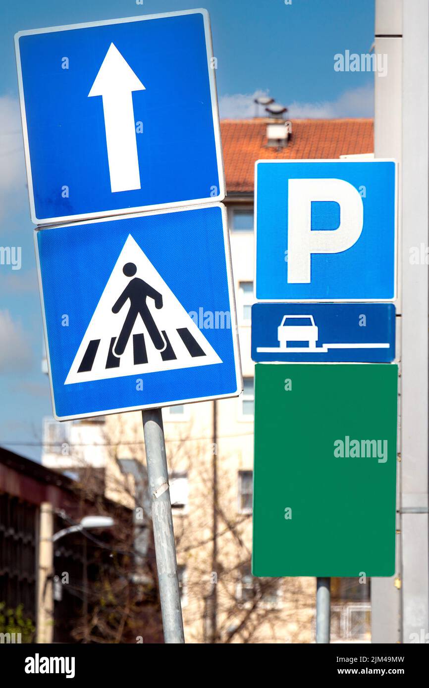Transportation traffic signs outside on urban street Stock Photo - Alamy