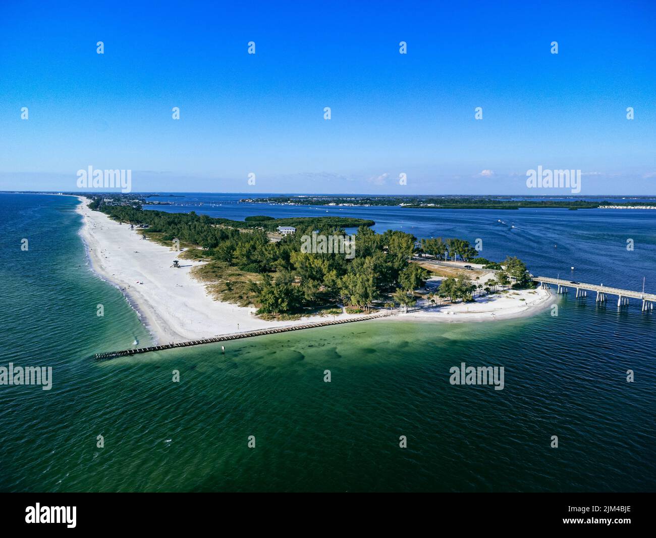 An aerial view of the sunny Coquina Beach, Sarasota, Florida, Bradenton ...