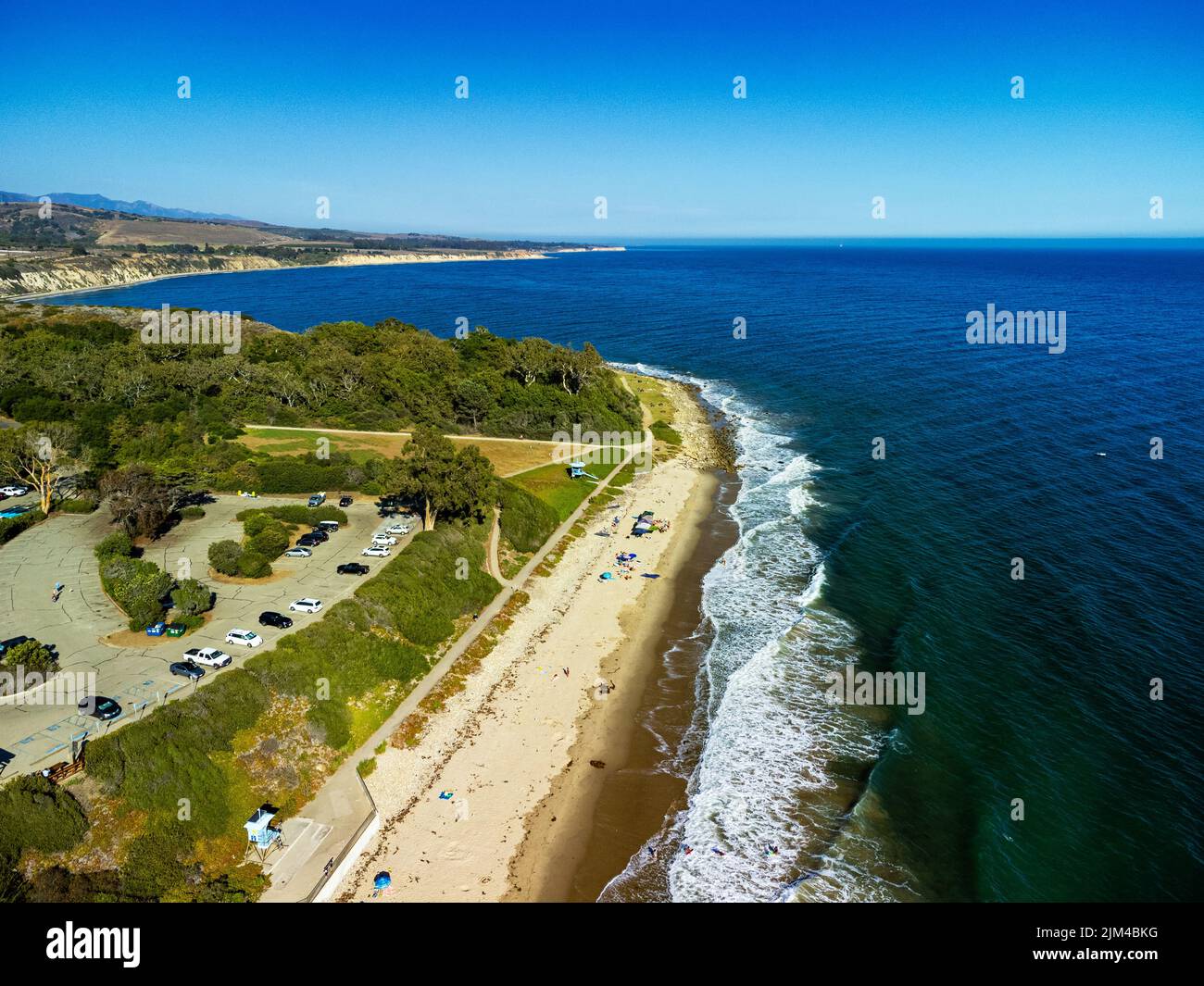 An aerial view of the sunny El Capitan Beach, Santa Barbara, California ...