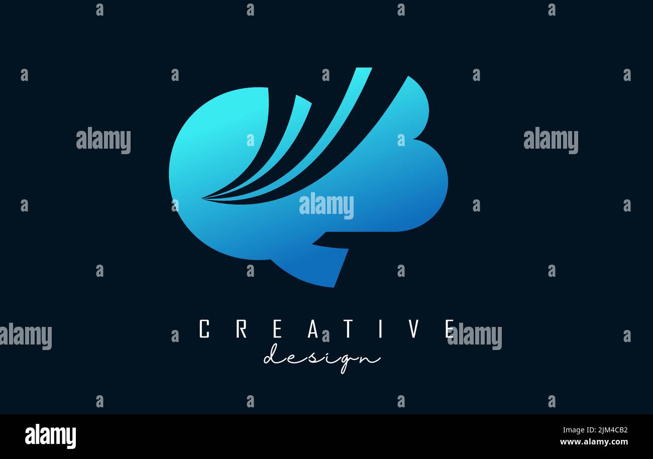 Creative blue letter Qb q b logo with leading lines and road concept ...