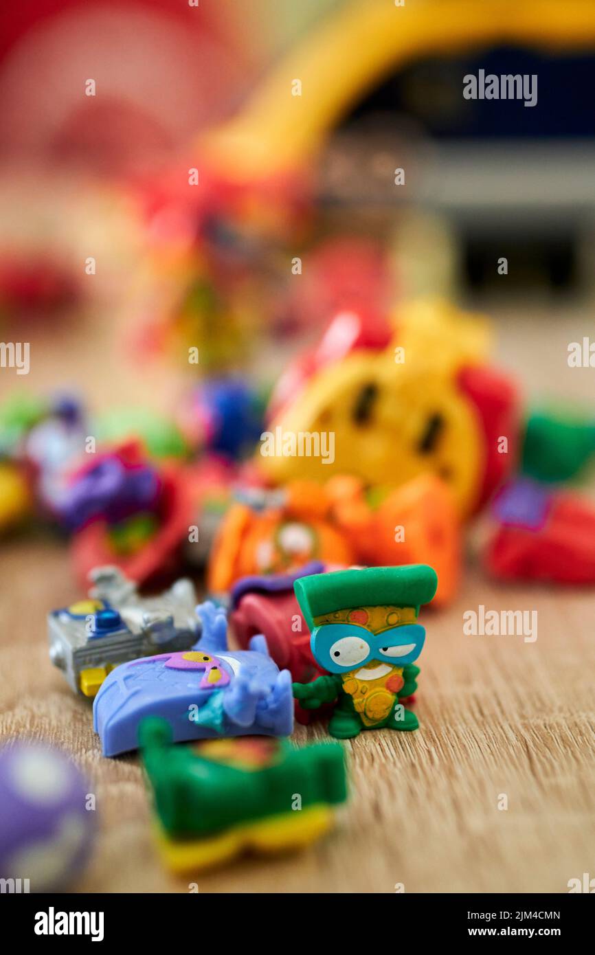 A vertical shot of a collection of Magicbox brand Super Things toy ...