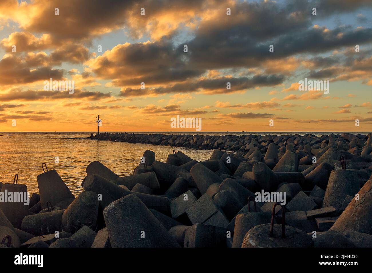 A beautiful view of a sunset at the port of Klaipeda, Lithuania Stock ...