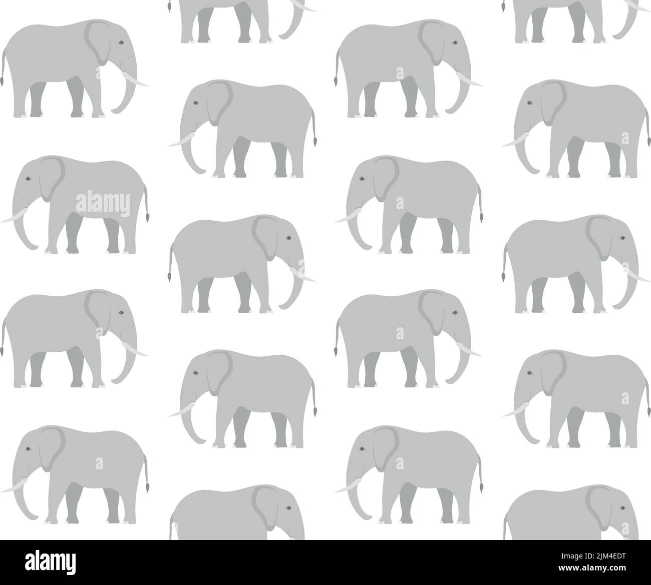 Vector seamless pattern of flat hand drawn elephant isolated on white ...