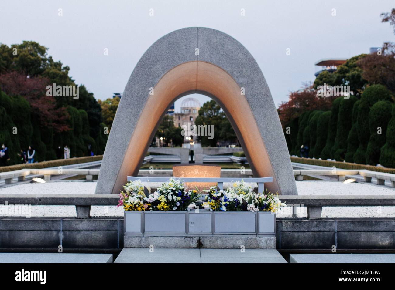A closeup shot of Hiroshima Peace Memorial Park and eternal flame in ...