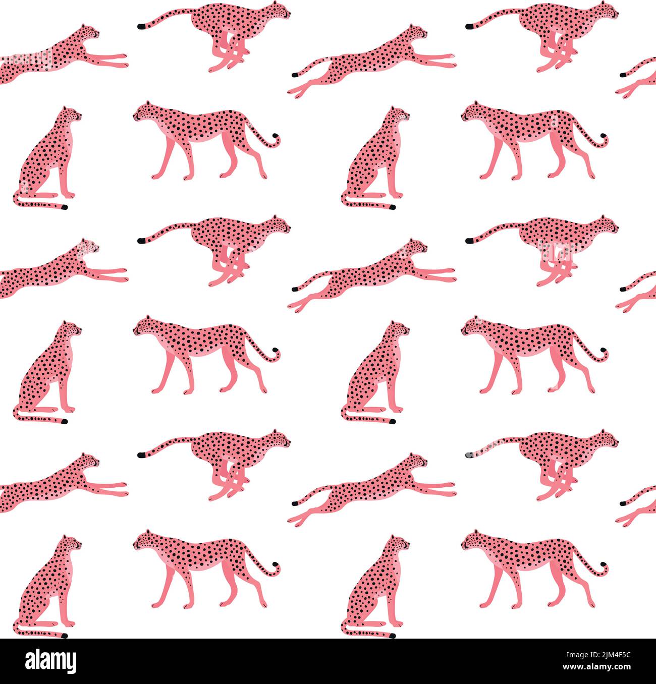 Vector seamless pattern of pink flat hand drawn cheetah isolated on ...