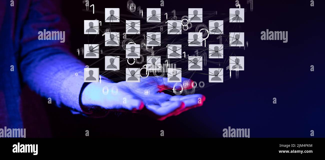 A hand with floating digital communication 3D icons Stock Photo - Alamy