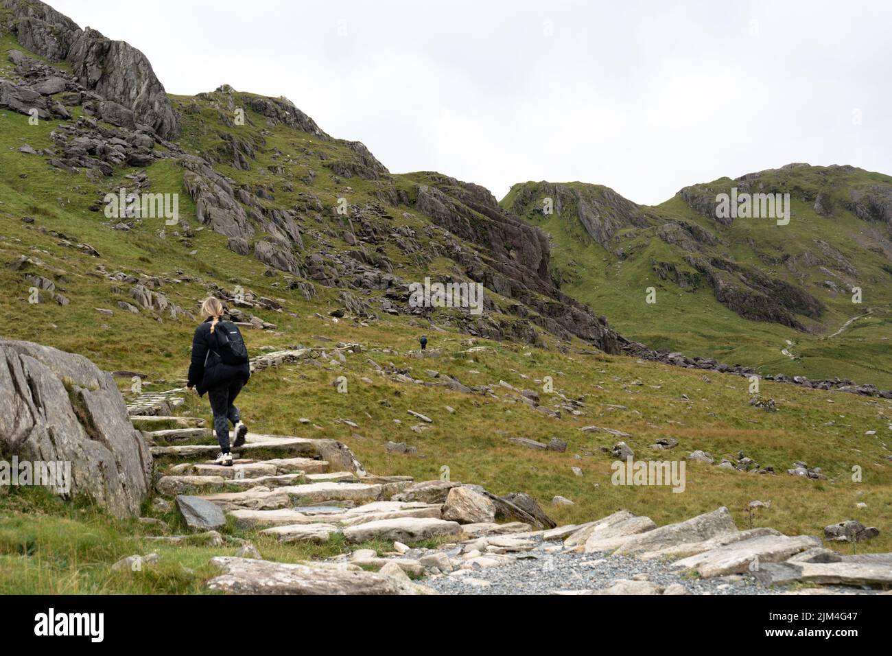 Woman Hiking on Pyg miners track Snowdonia Mountain Snowdonia National ...