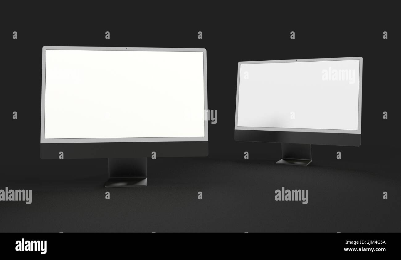 A 3D rendering of two liquid crystal displays on a dark background ...